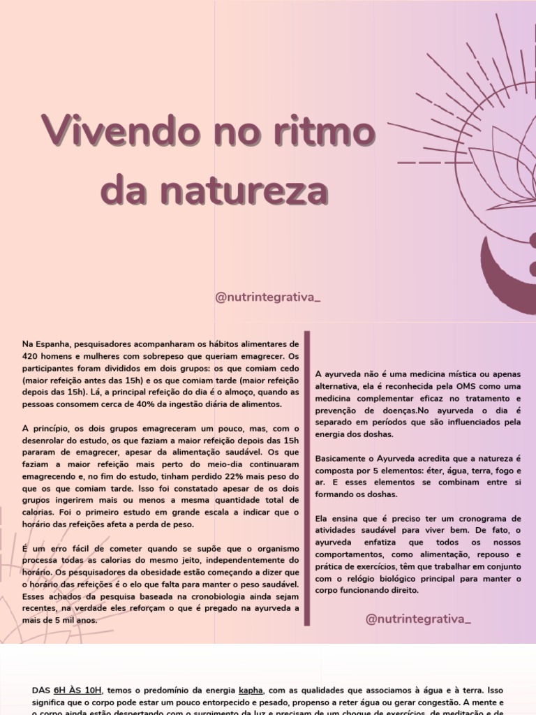 Vivendo No Ritmo Da Natureza | PDF | Dormir | Ayurveda