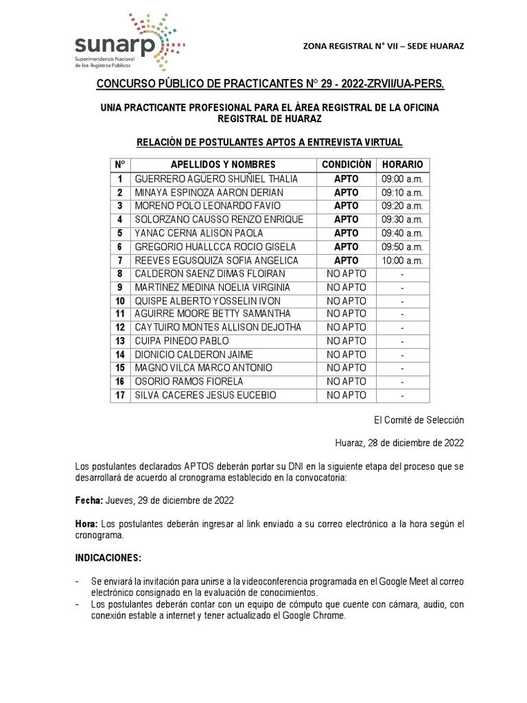 Aptos A Entrevista Virtual | PDF