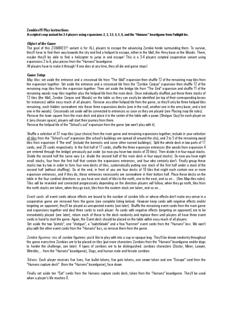 Zombies Coop Rules 1.7 | PDF