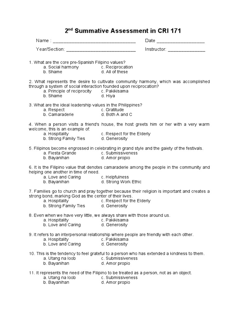 2nd Summative Assessment in CRI 171 | PDF | Social Institutions ...