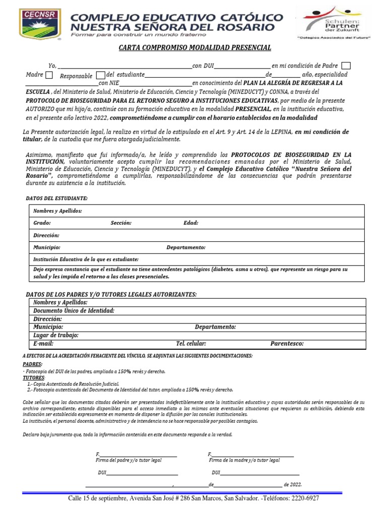 Carta Compromiso Modalidad Presencial | PDF