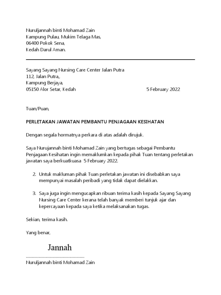 Contoh Surat Letak Jawatan | PDF