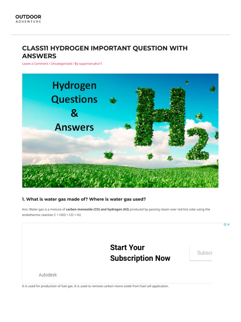 Class11 Hydrogen Important Question With Answers - Chemistry Tutorials ...