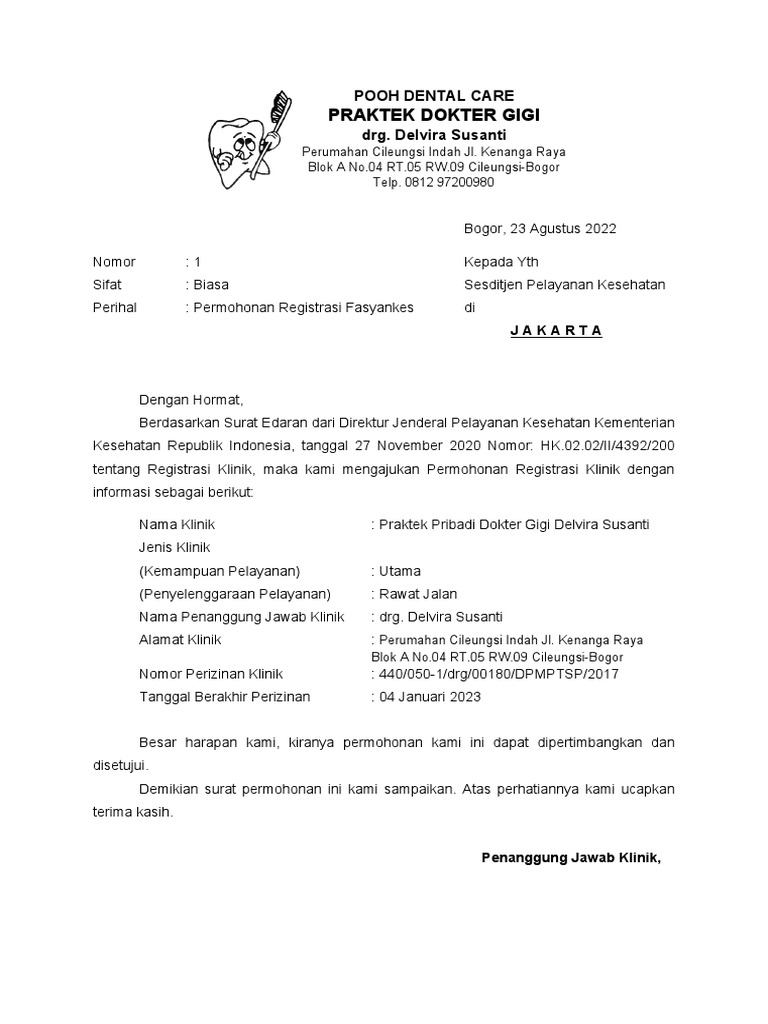 Surat Permohonan Registrasi Klinik | PDF