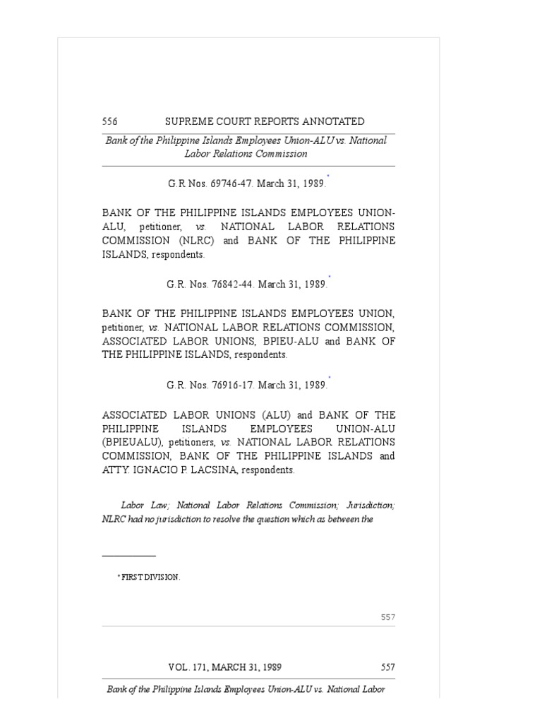 BPI Employees Union ALU vs. NLRC. | PDF | Employment | Collective ...