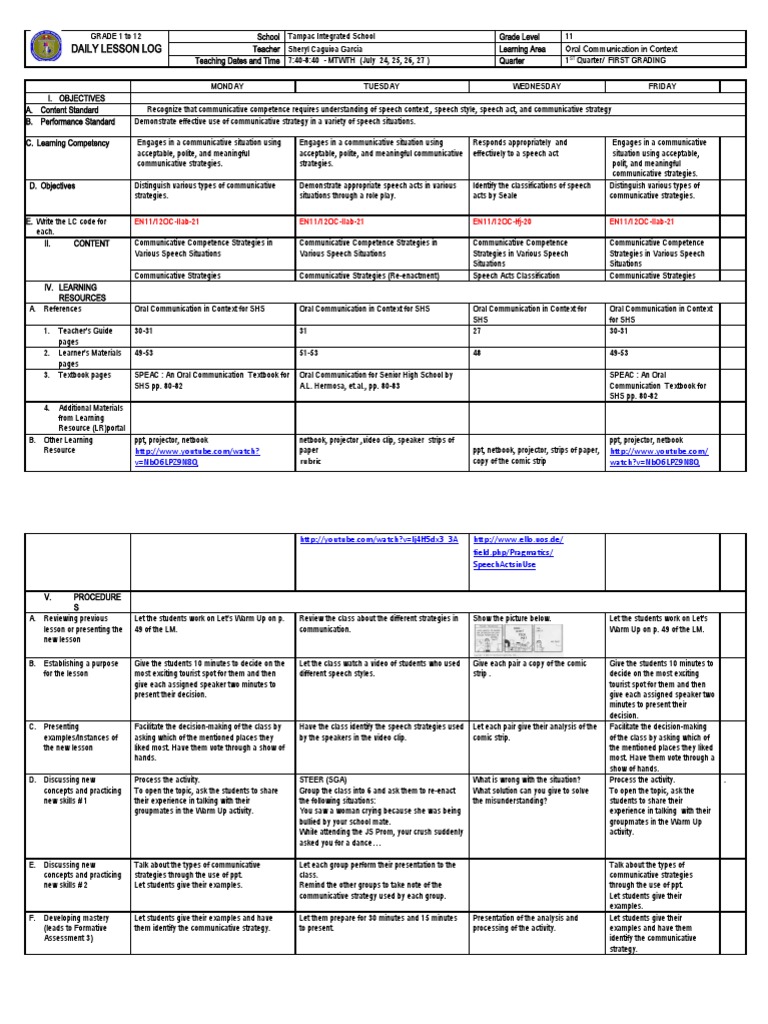 Oral Com DLL Week 8 | PDF | Learning | Communication