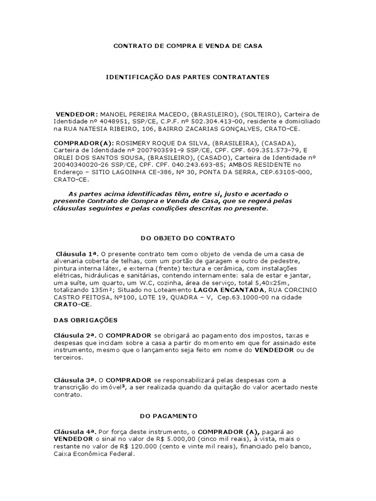 A-Contrato de Compra e Venda de Casa 2022 | PDF | Brasil