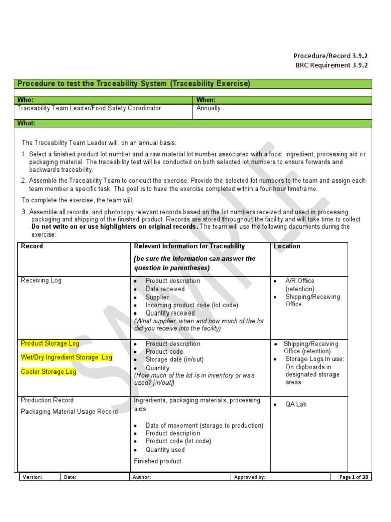 Annual Traceability Exercise Procedure | PDF | Packaging And Labeling ...