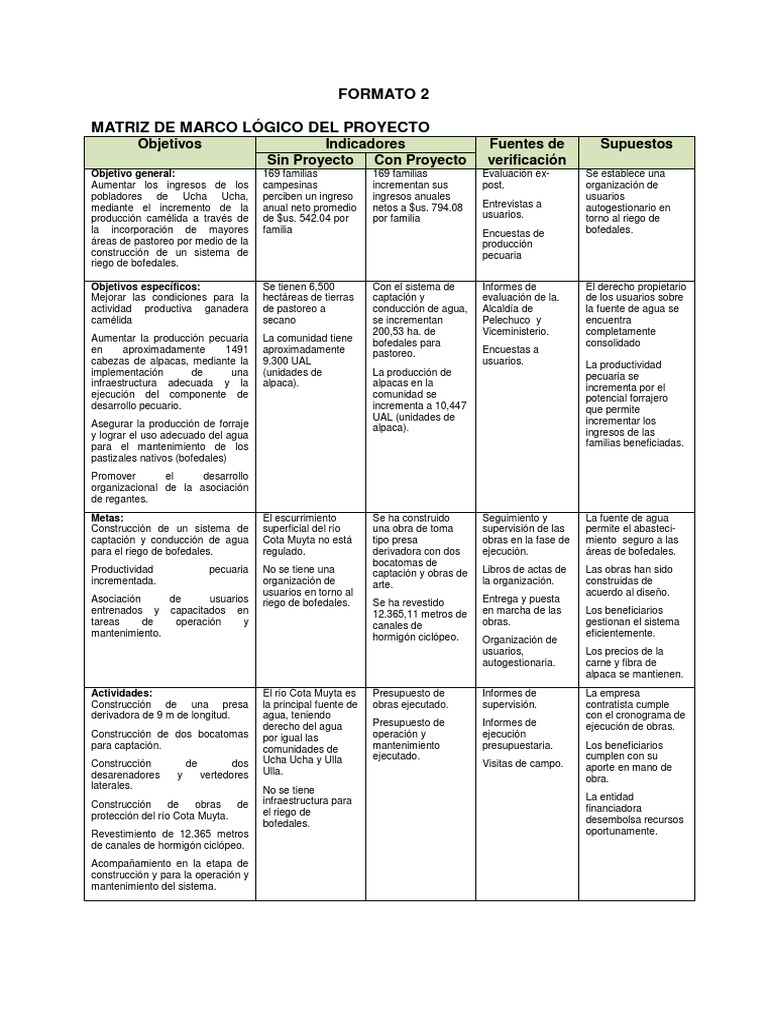 Matriz de Marco Logico | PDF | Riego | Economias