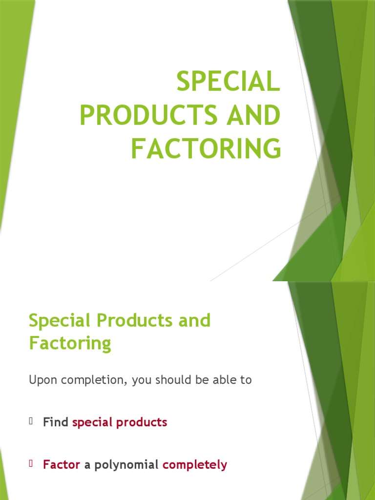 Special Products and Factoring Guide | PDF | Factorization | Abstract ...