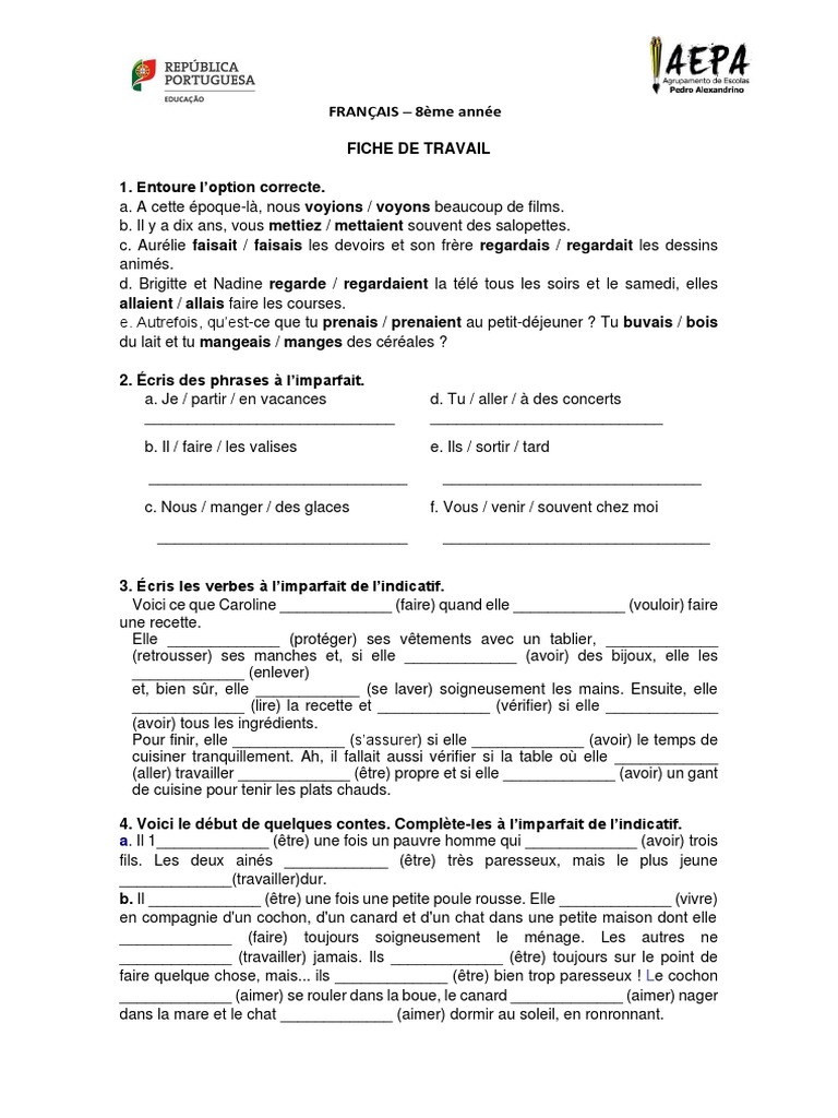 Fiche sur l'imparfait en français | PDF | Arts du langage et discipline