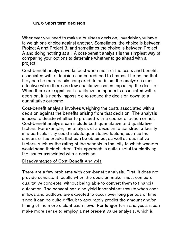 Short Term Decision Making | Download Free PDF | Cost–Benefit Analysis ...