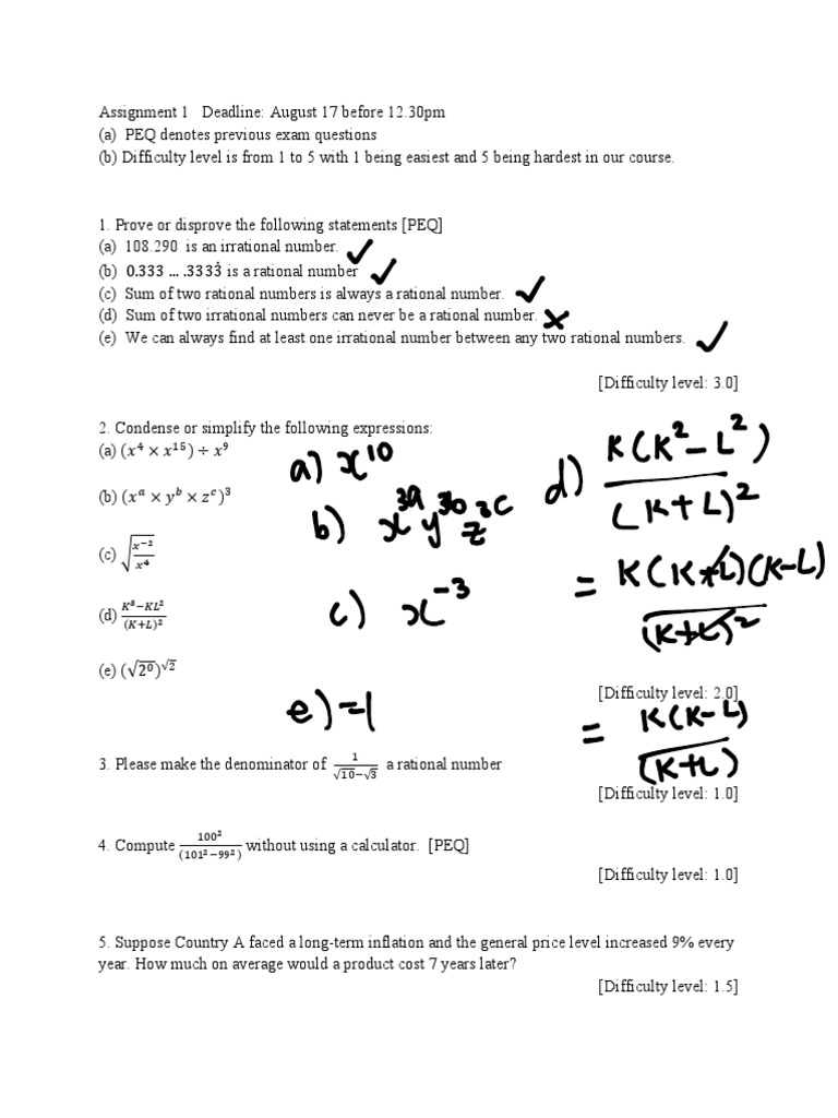Assignment 1 | PDF | Rational Number | Numbers