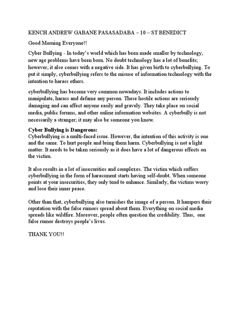 Cyber Bullying Speech | PDF