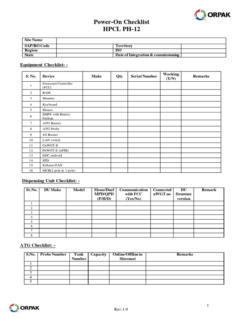 HPCL Power-On & Equipment Checklist | PDF | Computing | Computer ...