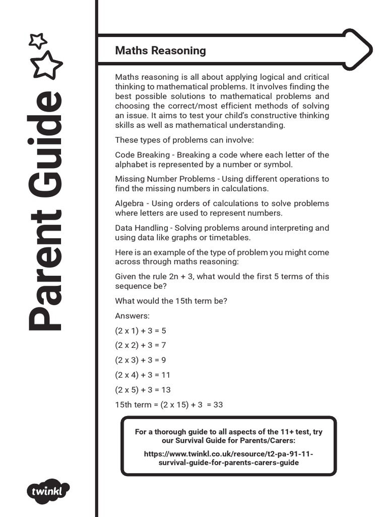 11+ Maths Reasoning Assessment Complete The Calculation | PDF ...