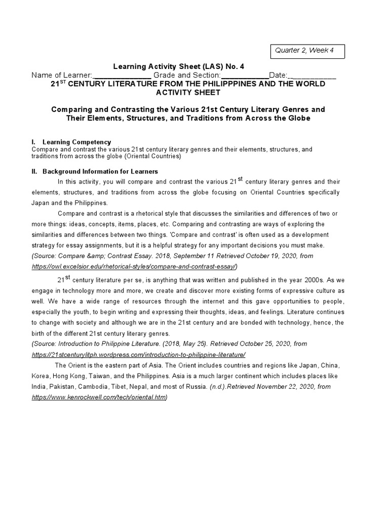 21stCL LAS Q2 Wk4 MELC2 1 | PDF | Genre | Poetry