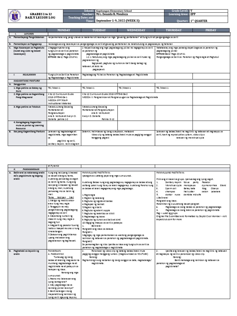 DLL Epp-5 Q1 W3 | PDF