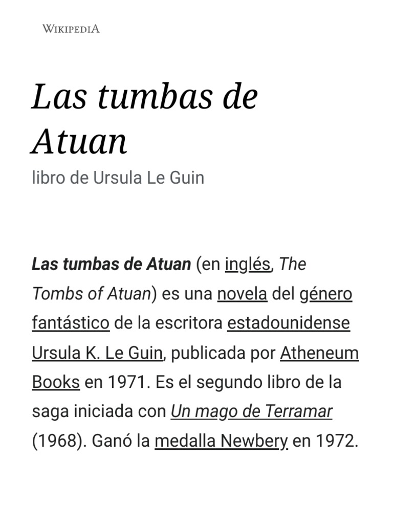 Las tumbas de Atuan: Novela de Le Guin | PDF