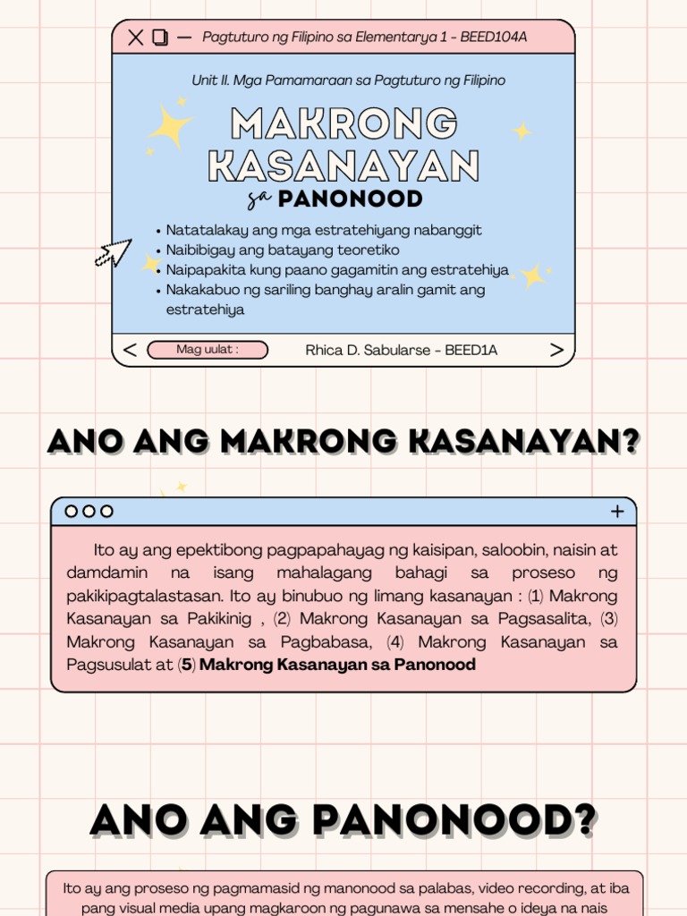 Panonood Bilang Makrong Kasanayan Sa Pagtuturo NG Filipino Sa ...