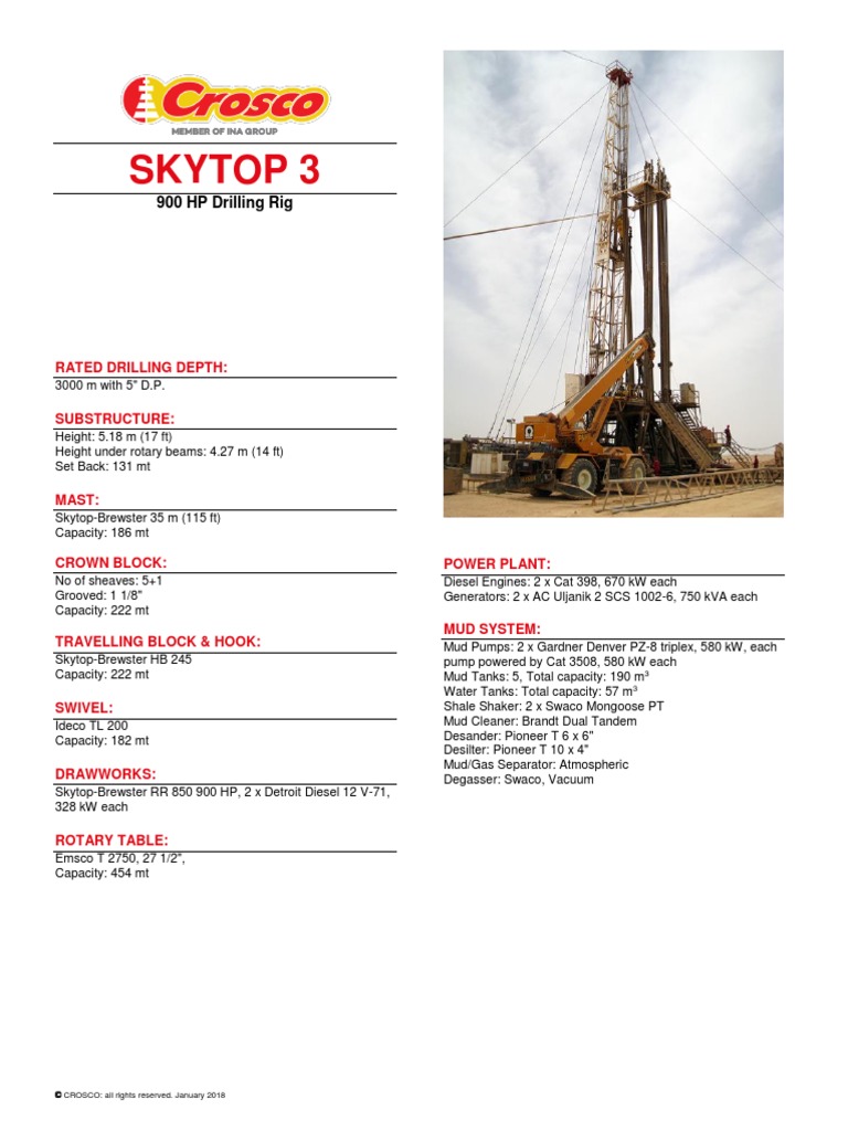 900 HP Skytop 3 Drilling Rig Specs | PDF | Home & Garden | Science ...