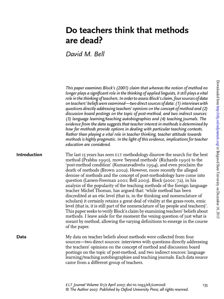 Do Teachers Think Methods Are Dead | PDF | Teachers | Methodology