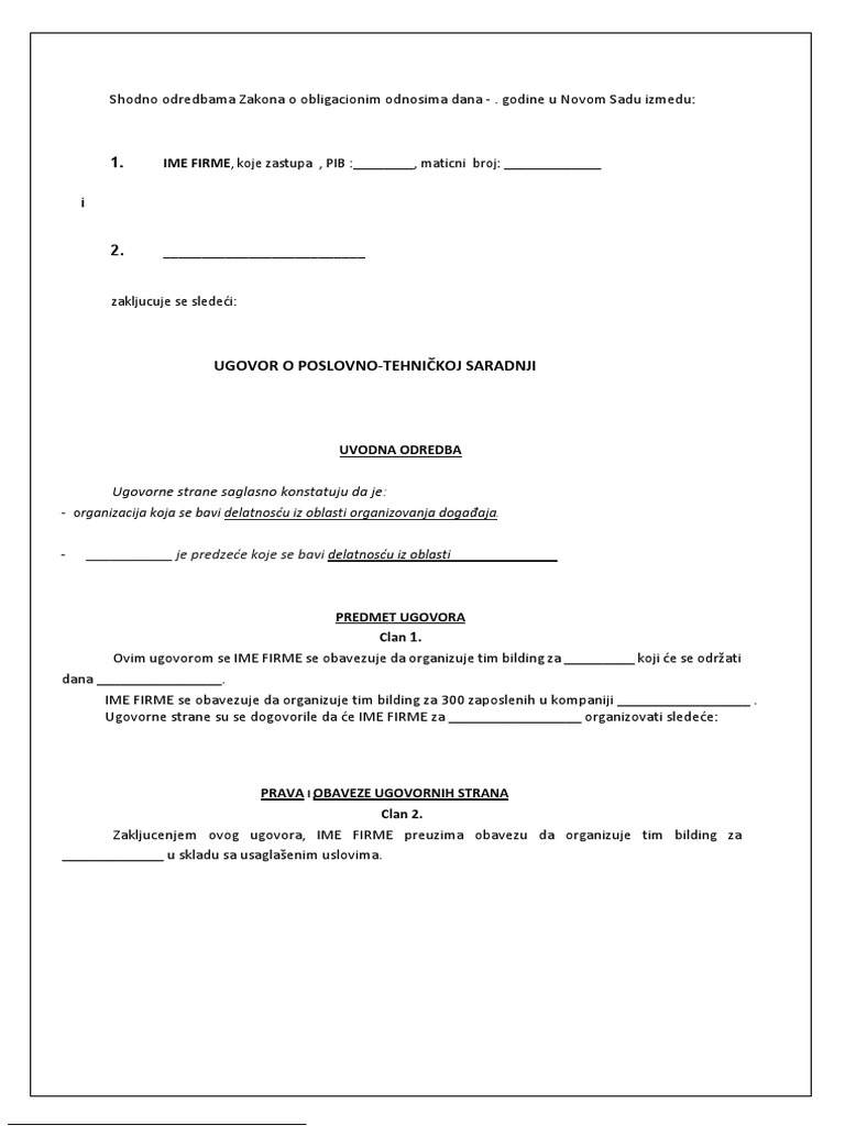 Ugovor o Poslovno-Tehničkoj Saradnji 01 | PDF