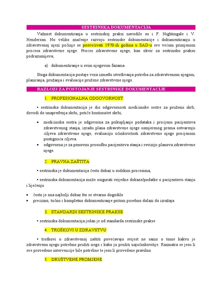 Sestrinska Dokumentacija | PDF