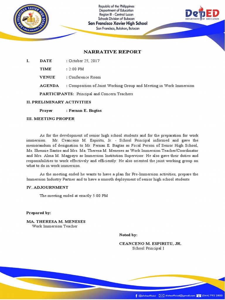 Narrative Work Immersion Join Working Group | PDF