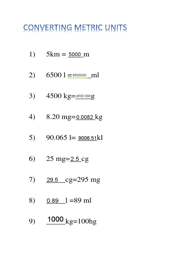 Metric Unit Conversion Worksheet | PDF