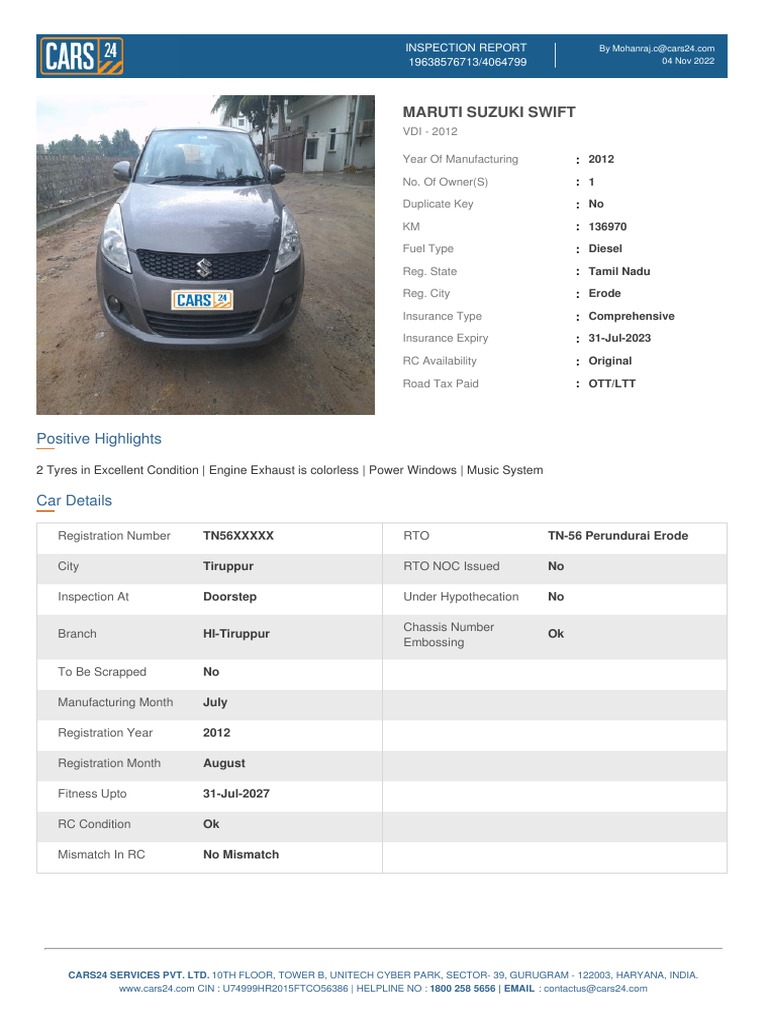 Used Car Inspection Summary | PDF | Wheeled Vehicles | Transport