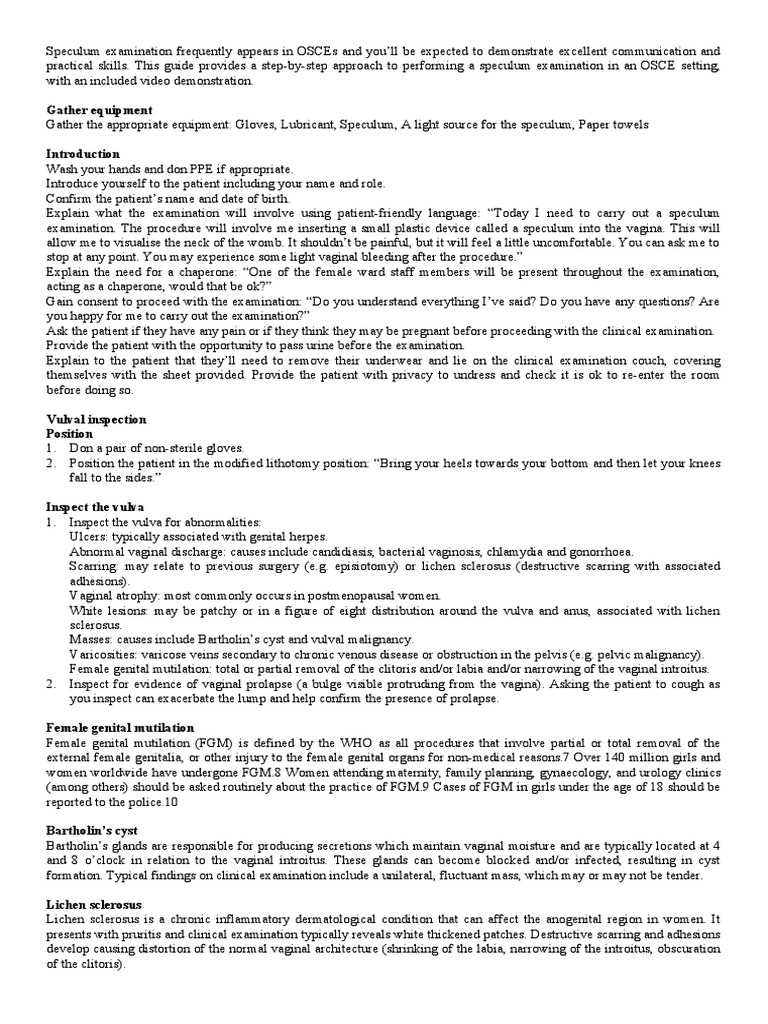 Speculum Examination | PDF | Cervical Cancer | Vagina