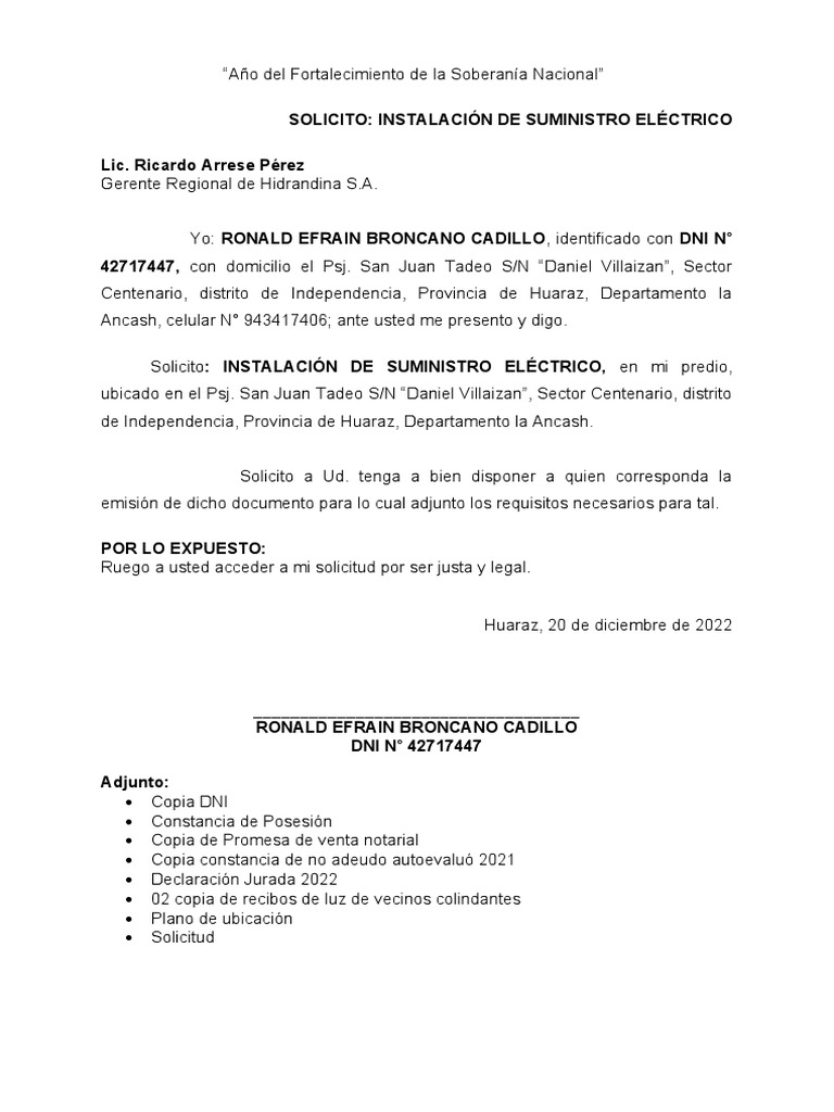 Hidrandina Solicitud | PDF