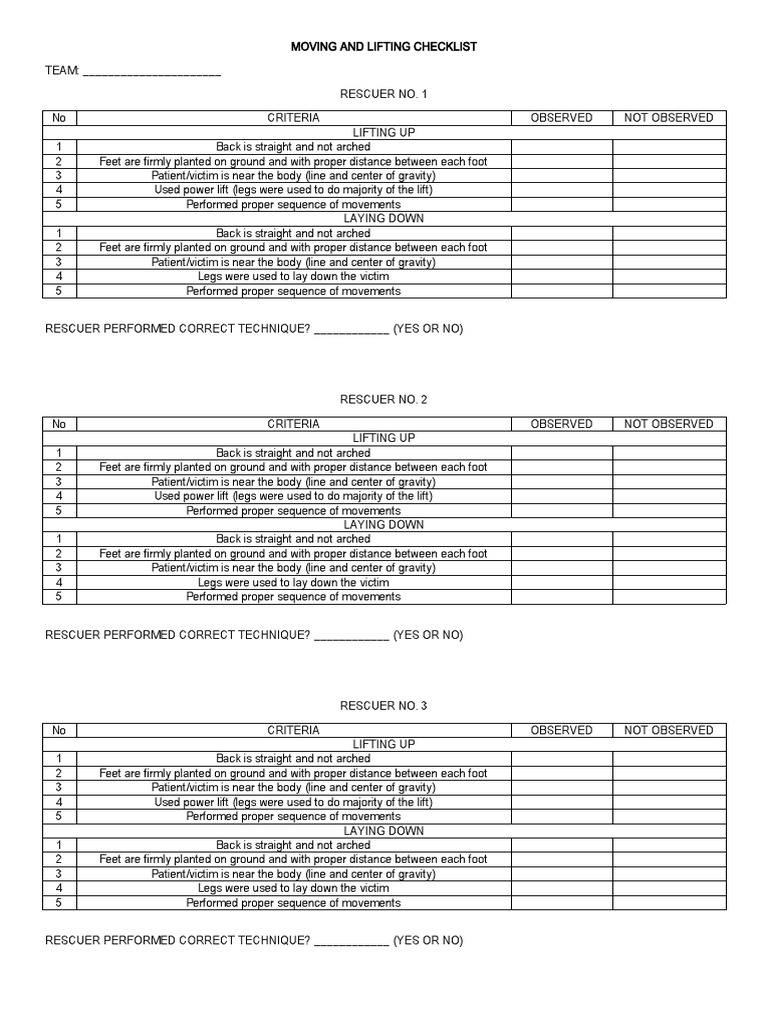 MOVING AND LIFTING CHECKLIST | PDF | Foot
