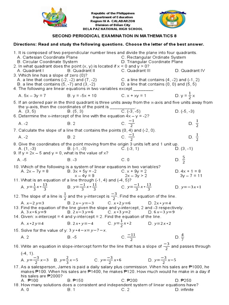 G8 2ndquarter | PDF | Cartesian Coordinate System | Algebra
