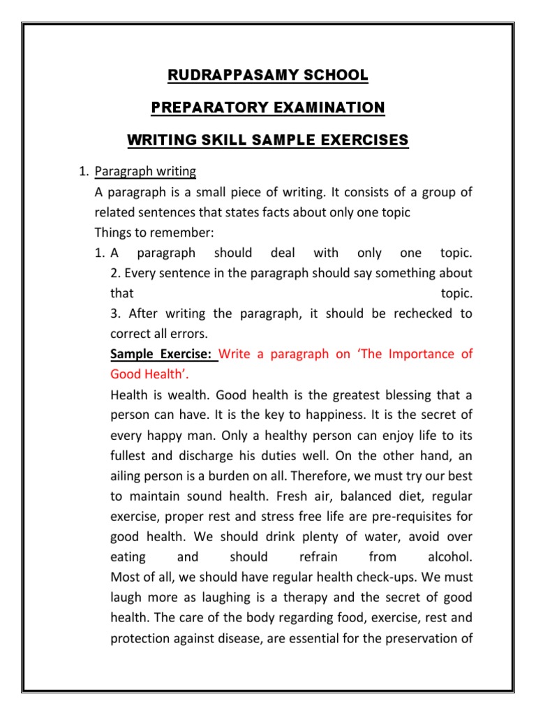 Rudrappasamy School Preparatory Examination Writing Skill Sample ...