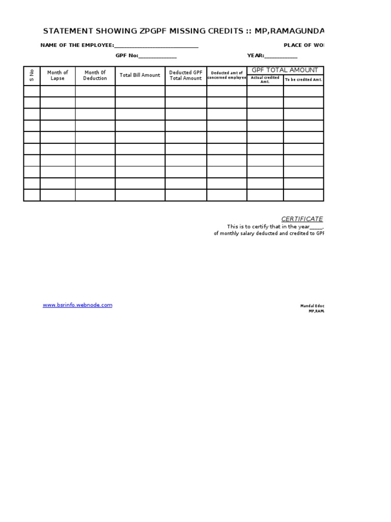 GPF Missing Credits Proforma | PDF | Finance & Money Management