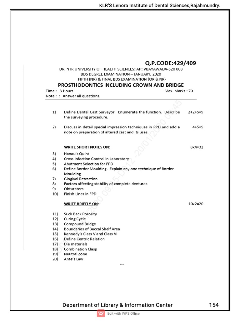 KLR's Lenora Institute of Dental Sciences, Rajahmundry BDS Examination ...