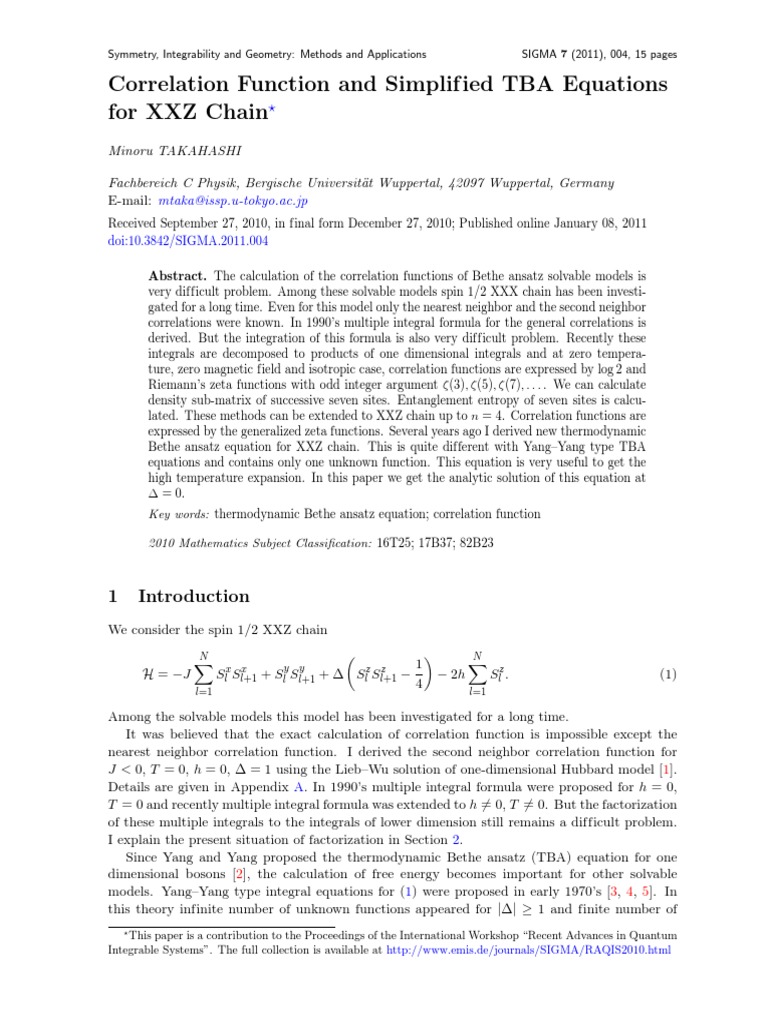Correlation Function and Simplif Ied TBA Equations | PDF | Equations ...