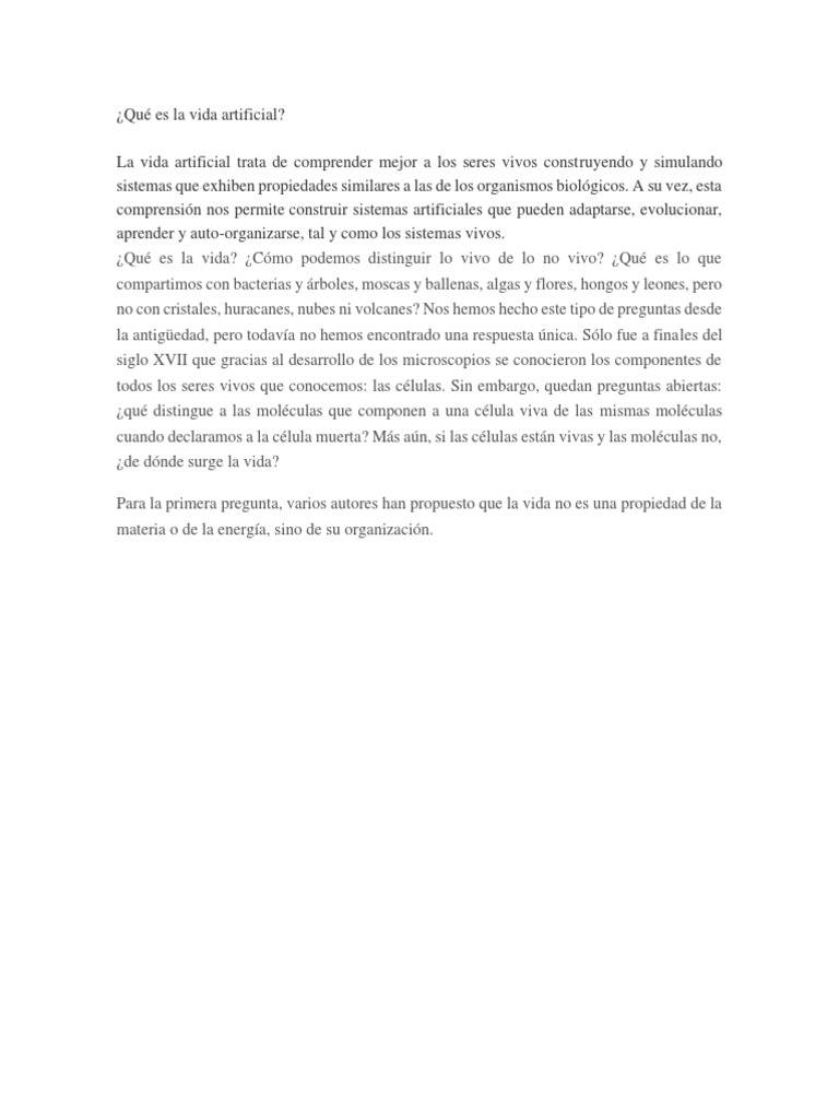 Qué Es La Vida Artificial | PDF