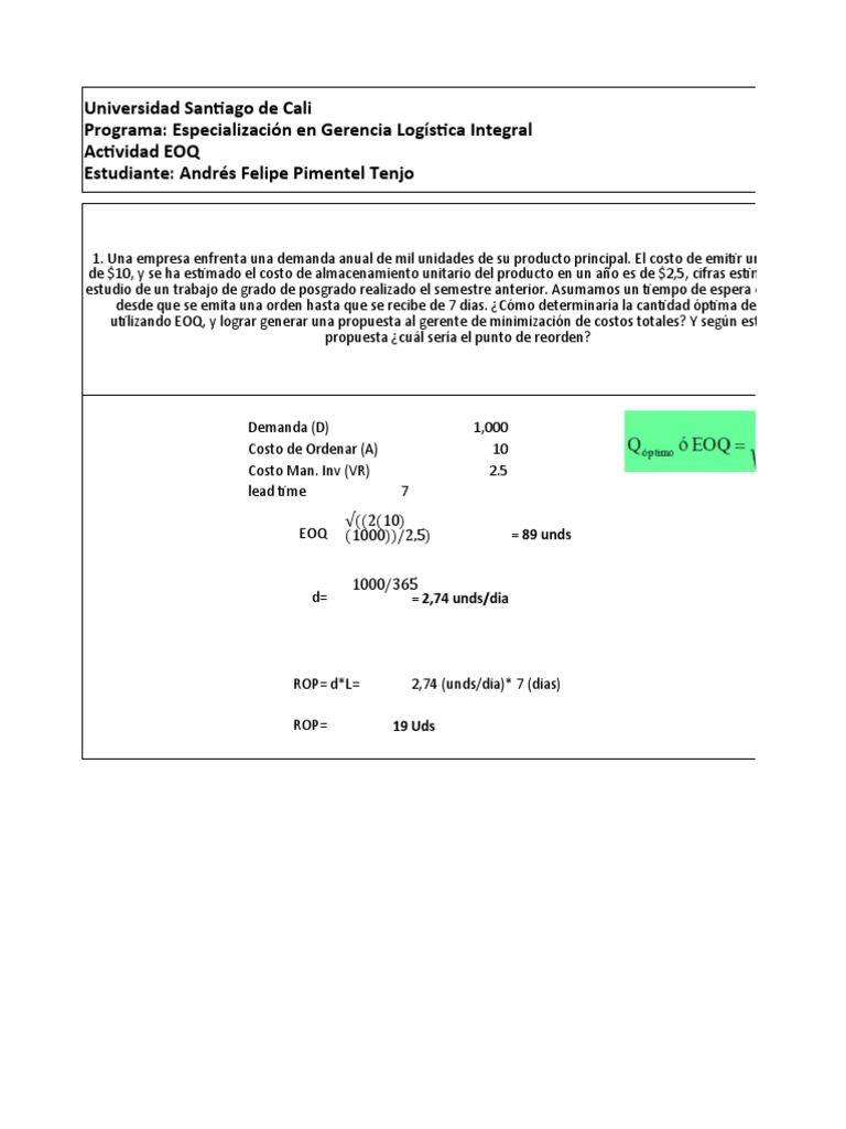 Actividad Eoq | PDF | Métodos y materiales de enseñanza