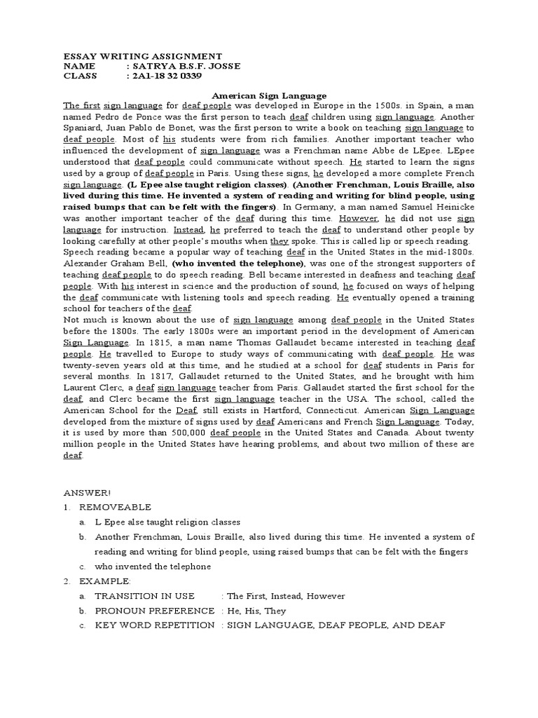 Essay Writing Assignment | PDF | American Sign Language | Deafness
