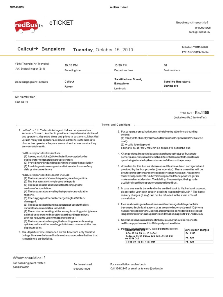 Calicut To Bangalore | PDF | Ticket (Admission) | Service Industries