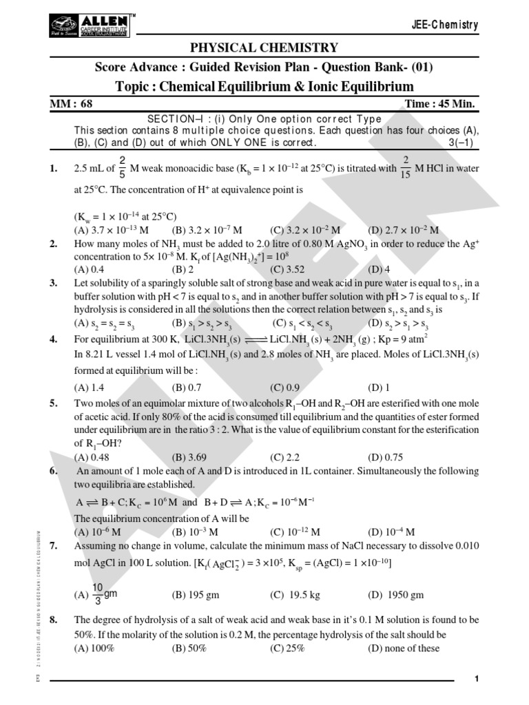01 GR - Chemical - Eq | PDF | Ph | Chemical Equilibrium