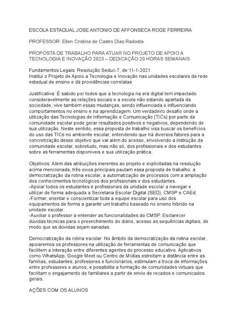 Proposta de Trabalho PROATEC | PDF Proposta de Trabalho PROATEC | PDF