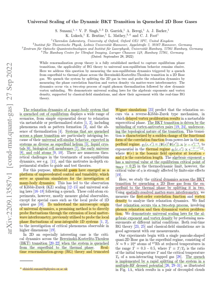 Dynamic BKT Transition in 2D Bose Gases | PDF | Applied And ...