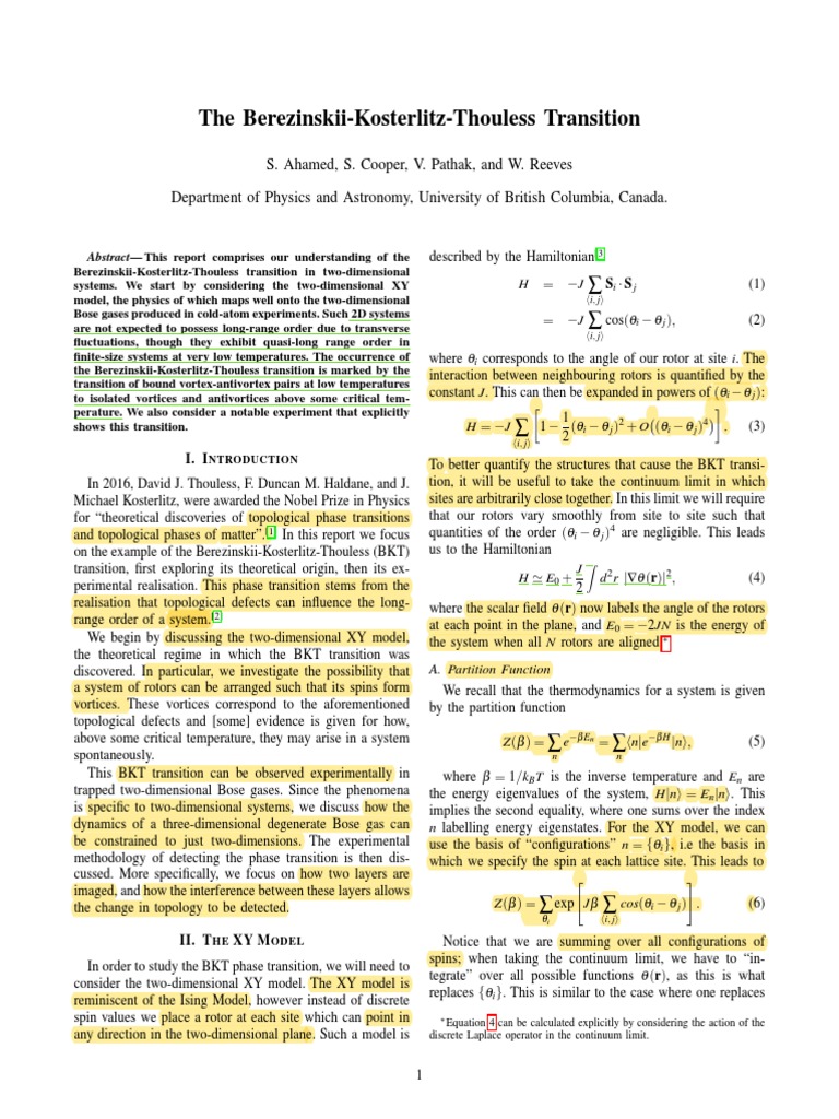 BKT Transition | PDF | Superconductivity | Gases