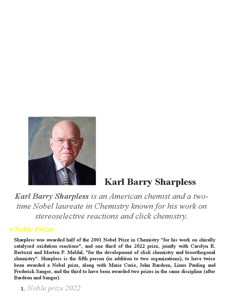 Karl Barry Sharpless: Double Nobel Laureate | PDF | Science & Mathematics
