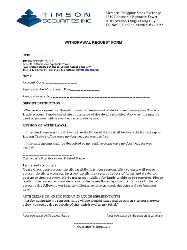 Timson Securities Withdrawal Form | PDF