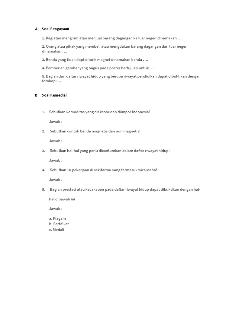 Contoh Soal Remedial Dan Pengayaan | PDF